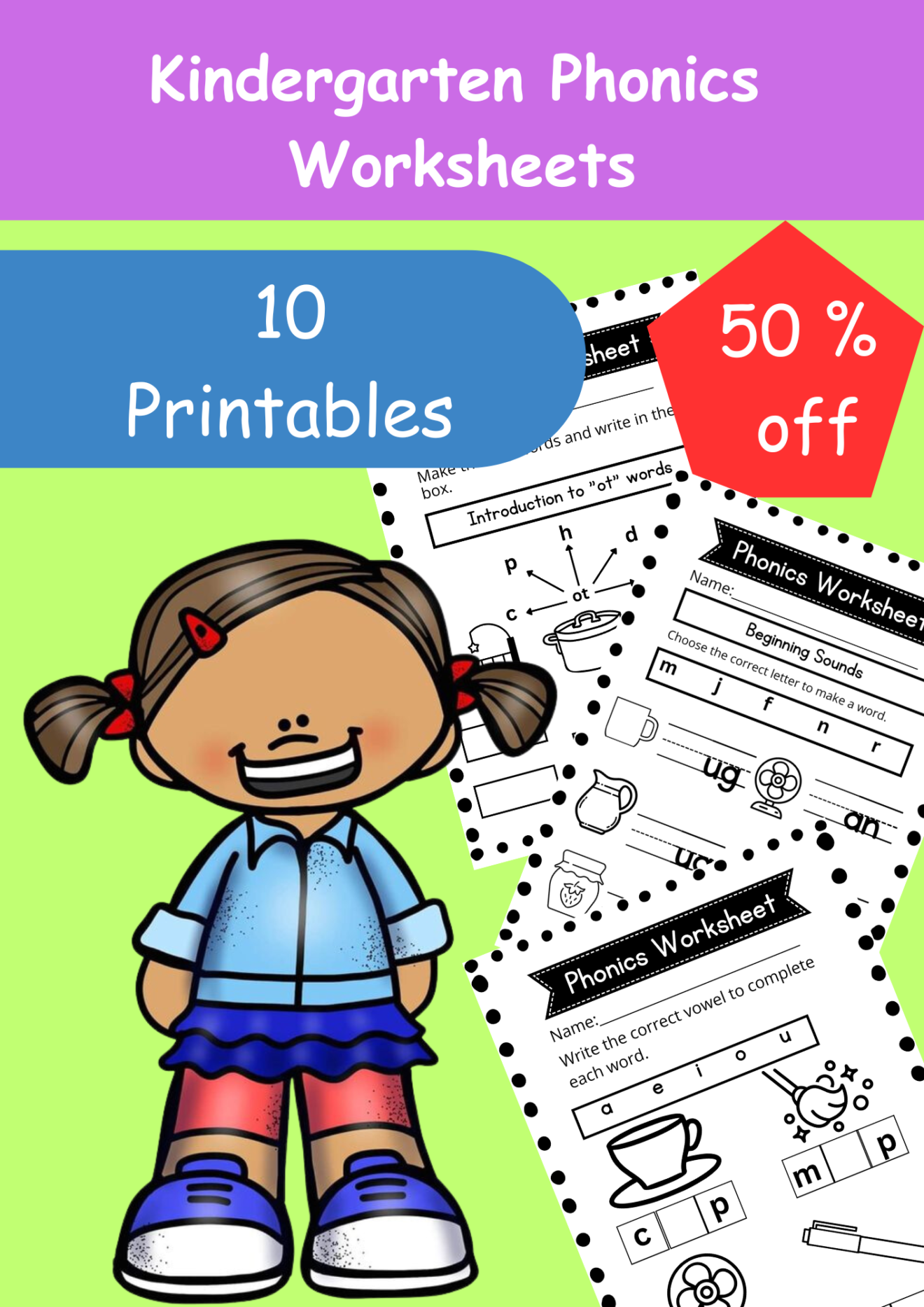 Phonics Worksheet Bundle | 10 Pages Vowels & Beginning Sounds for $2