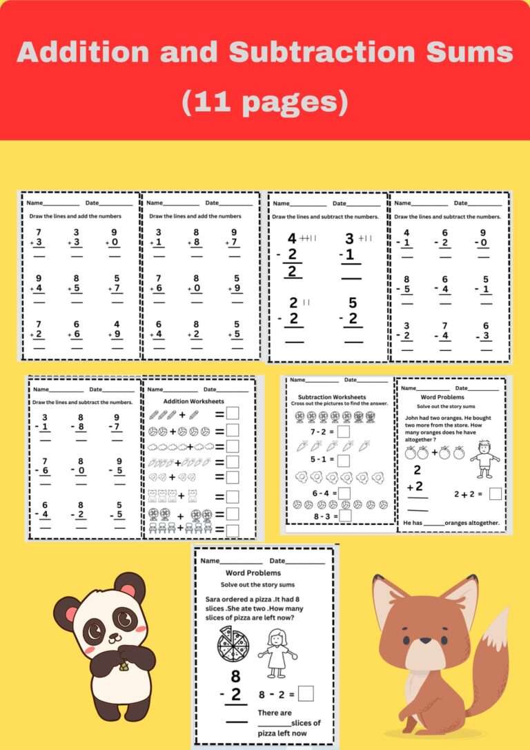 Addition Sums Worksheets for Grade 1,2 and 3