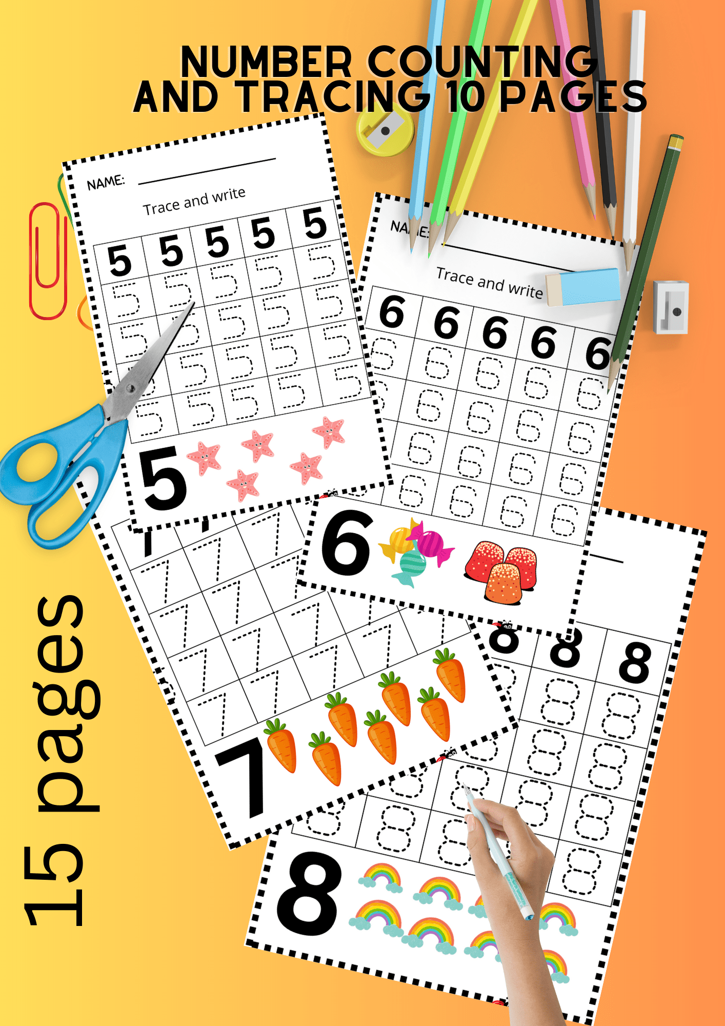 Number Tracing Worksheets 1 to 10 plus addition worksheets