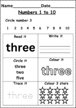 Number Words Worksheets 1 to 10