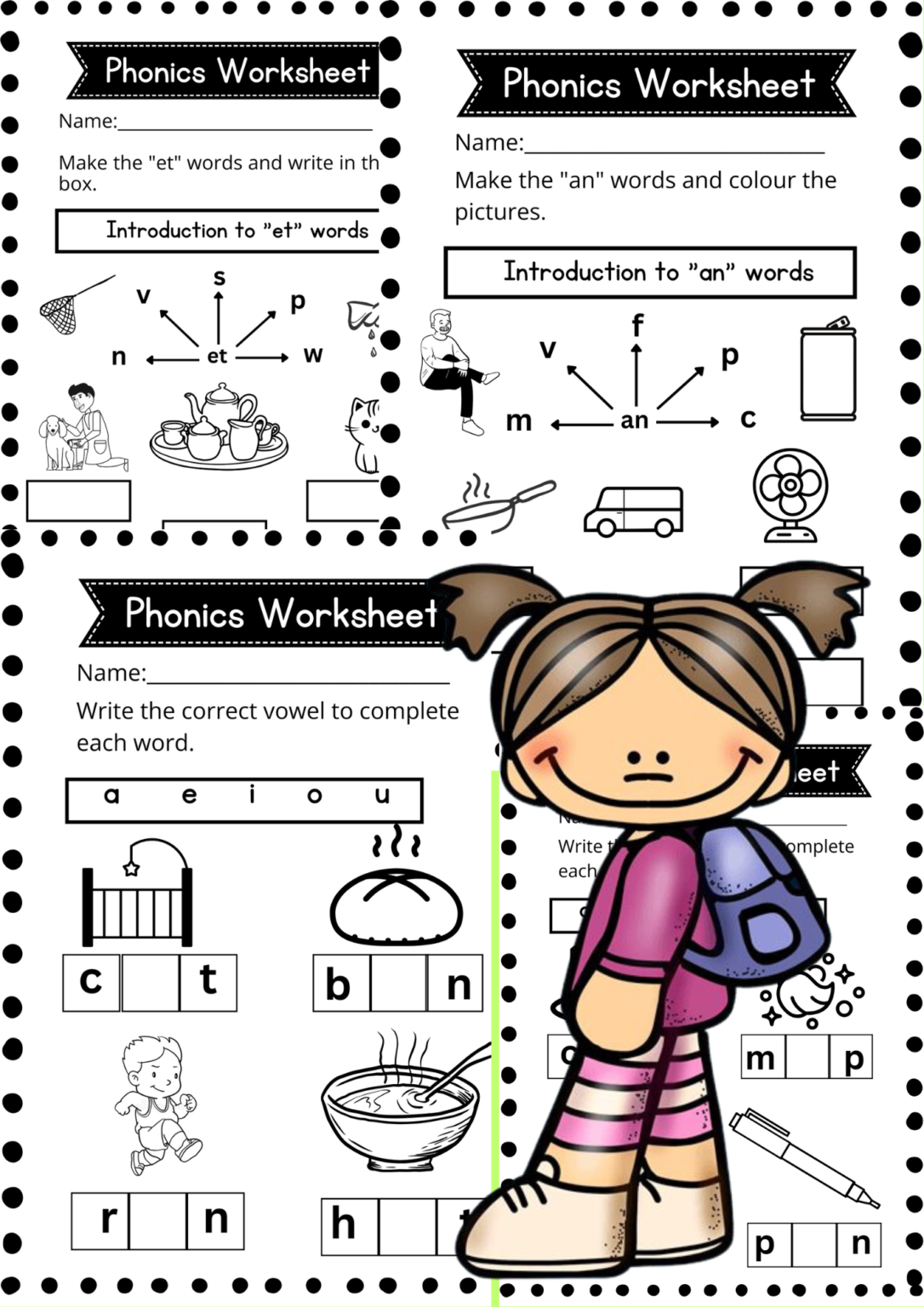 Phonics Worksheet Bundle | 10 Pages Vowels & Beginning Sounds for $2