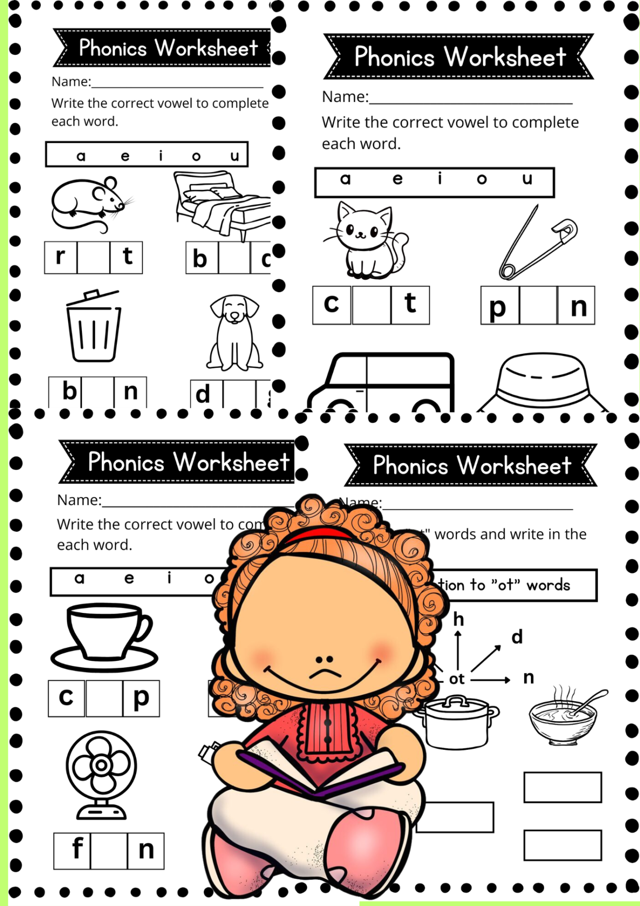 Phonics Worksheet Bundle | 10 Pages Vowels & Beginning Sounds for $2