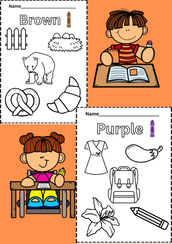 Color names with pictures for kindergarten and preschool( 10 pages)