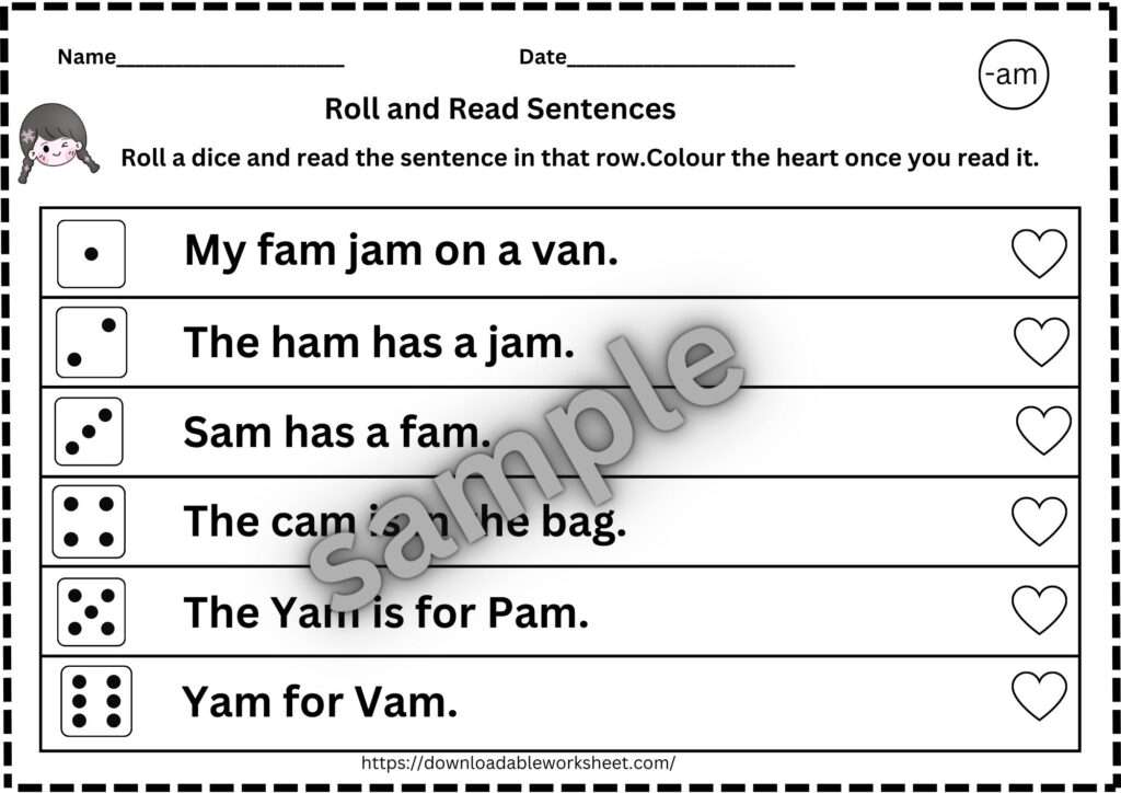 Roll a Dice and Read the cvc sentences pack!