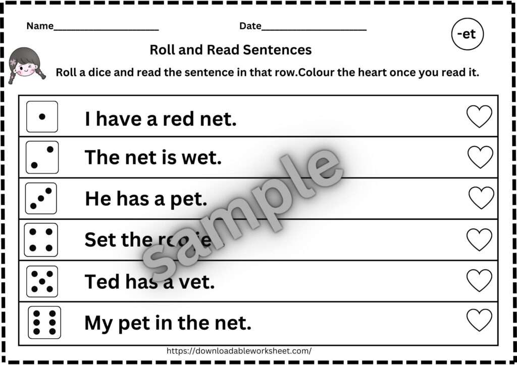 Roll a Dice and Read the cvc sentences pack!