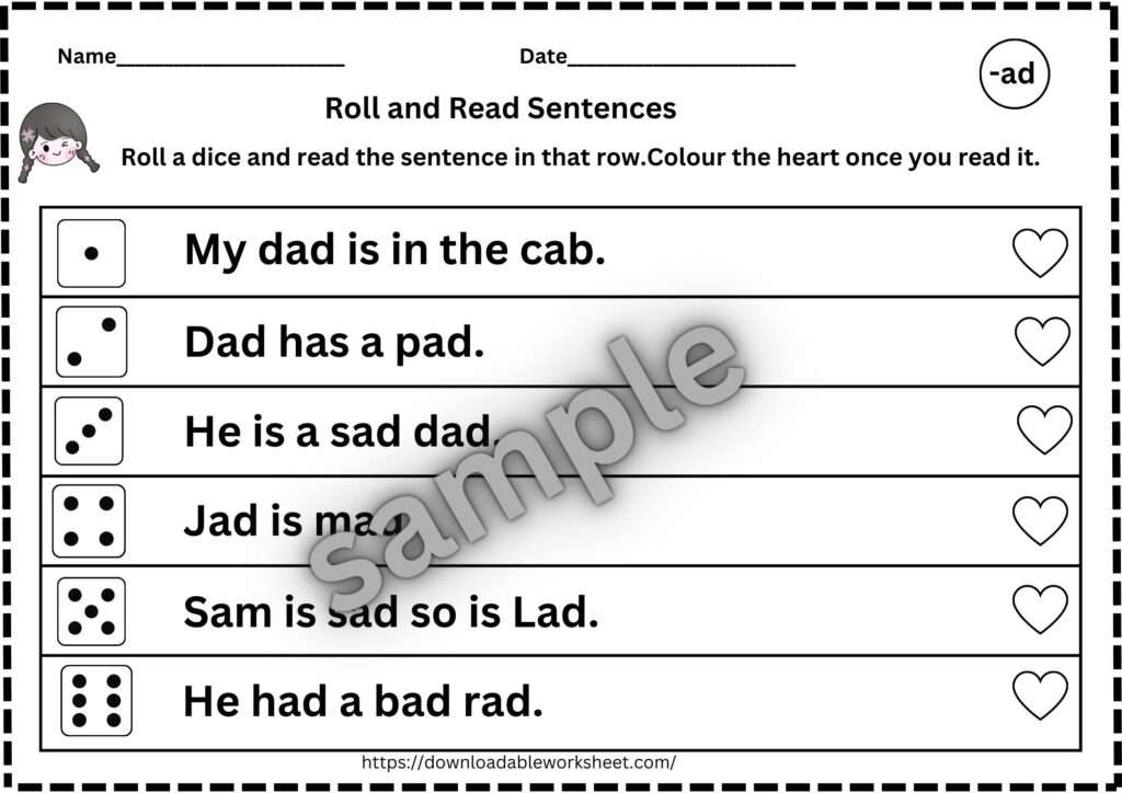 Roll a Dice and Read the cvc sentences pack!