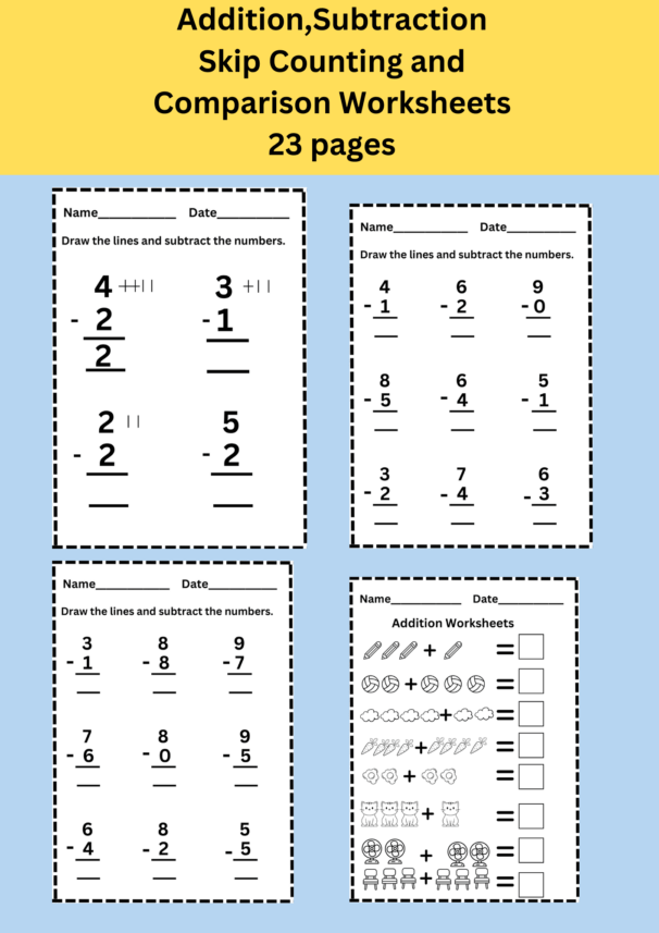 Number Tracing Worksheets 1 to 10 plus addition worksheets