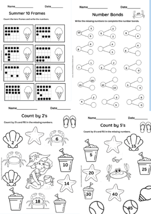 Summer Vacation Homework for Kindergarten Grade 1