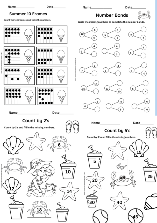 Summer Vacation Homework for Kindergarten Grade 1
