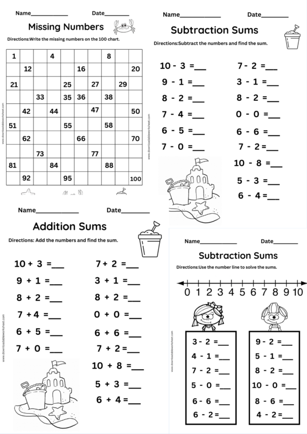 Summer Vacation Homework for Kindergarten Grade 1