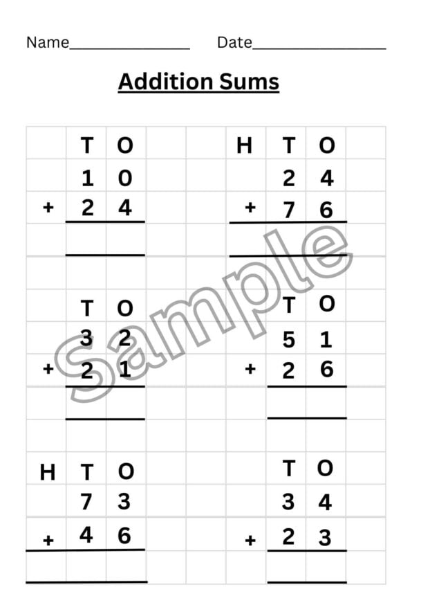 Addition Sums Worksheets for Grade 1,2 and 3