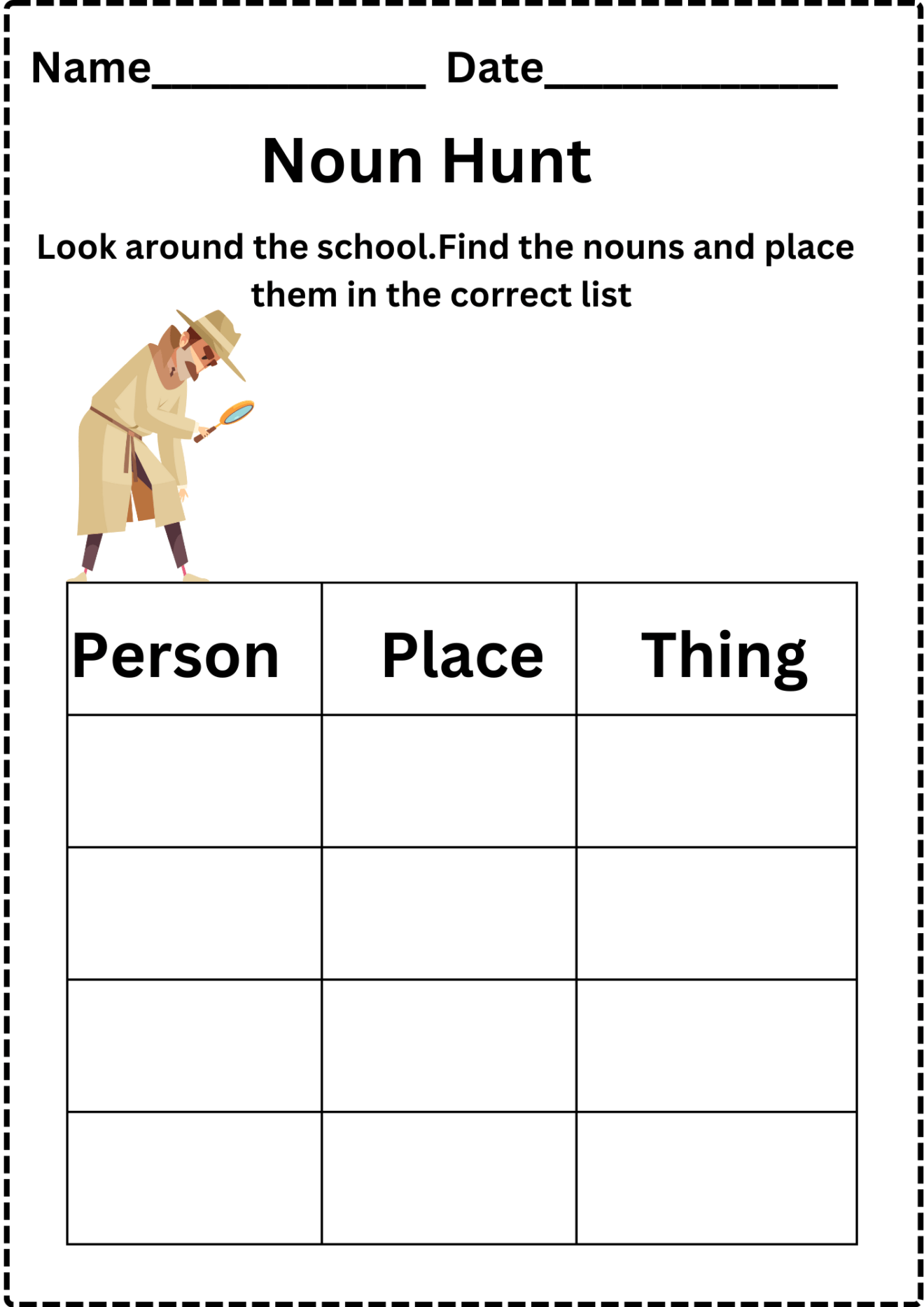 free noun worksheets for kindergarten