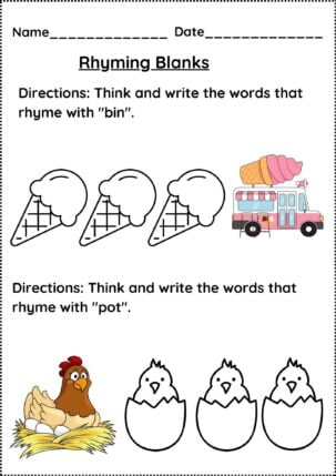 Rhyming Words Worksheets for Preschool,Kindergarten