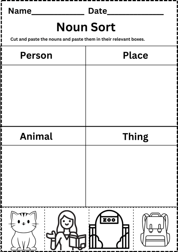 free noun worksheets for kindergarten