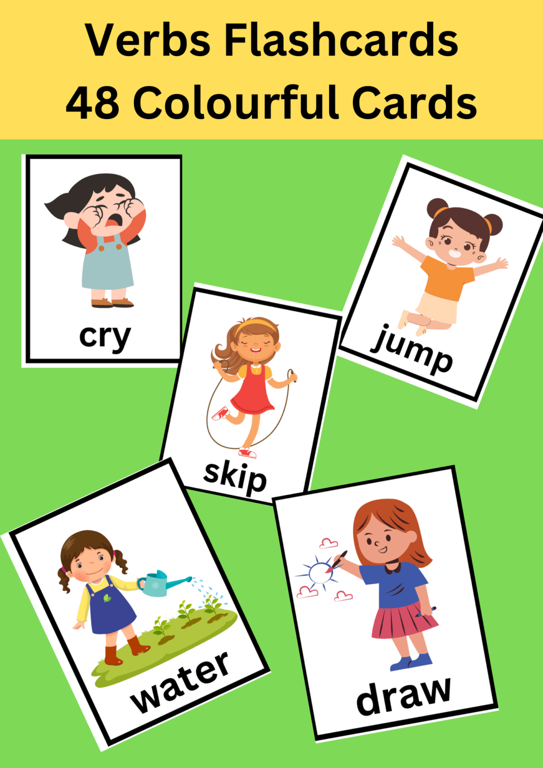 48 printable verb flashcards for little learners