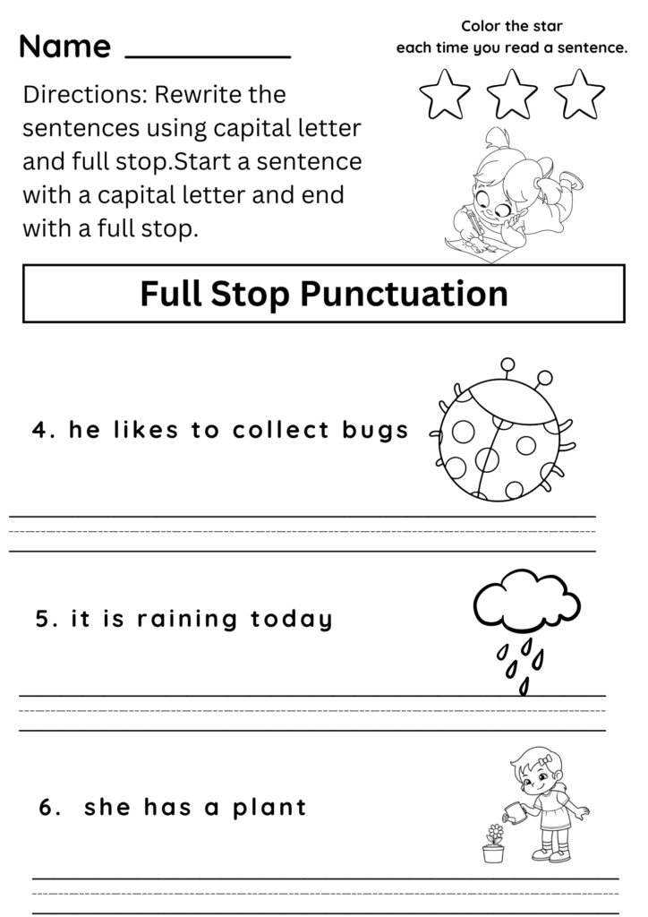 Best Full Stop Punctuation Free pdf worksheets