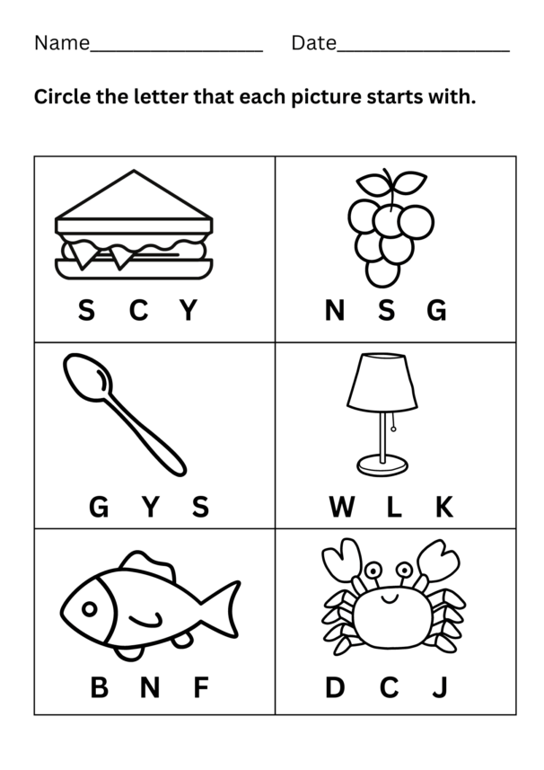 Beginning Sound Worksheets Printables for Kindergarten