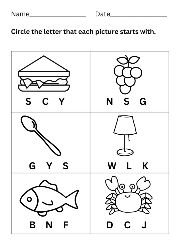Beginning Sound Worksheets Printables for Kindergarten
