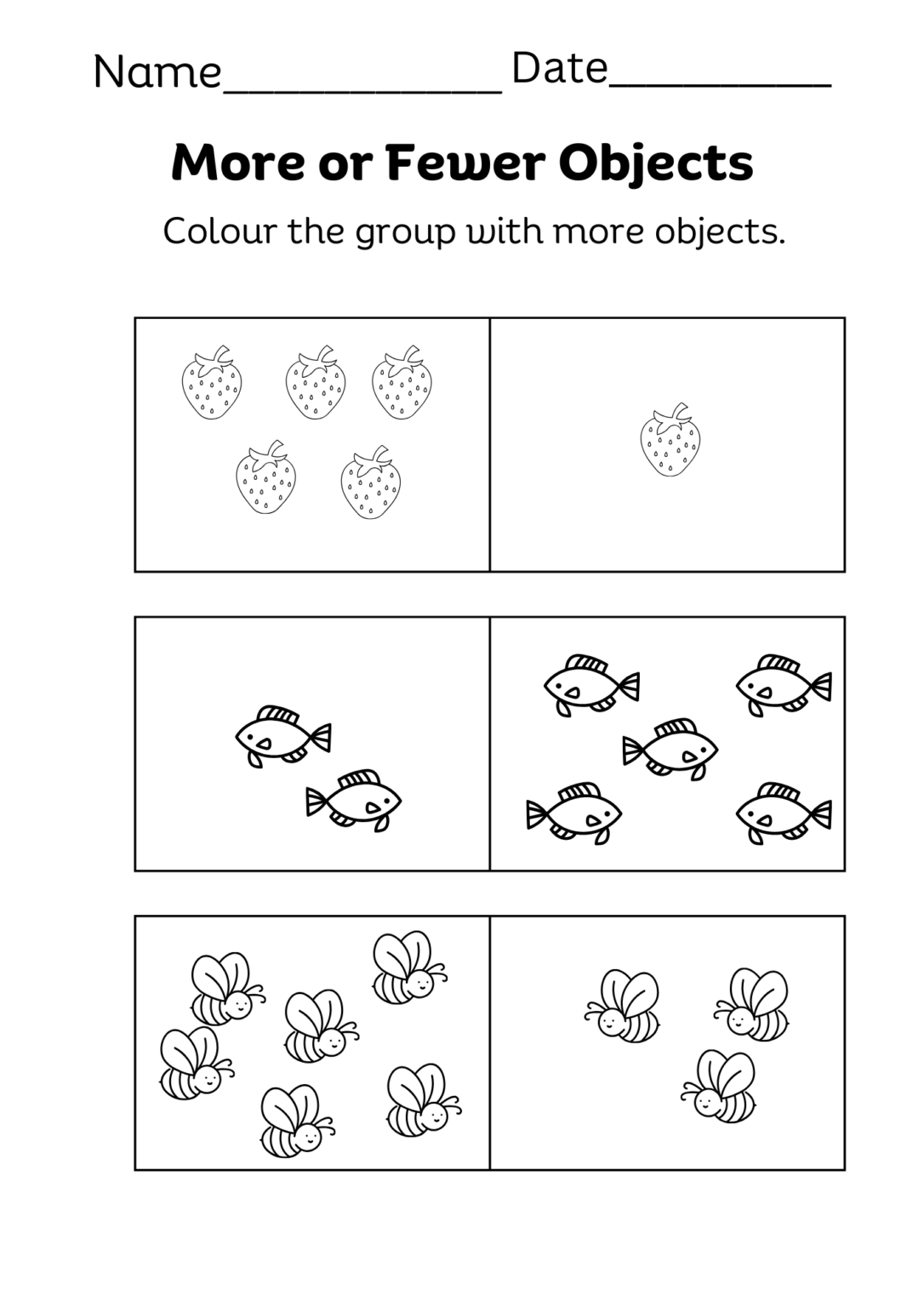 More than Fewer Than Worksheets for Kindergarten