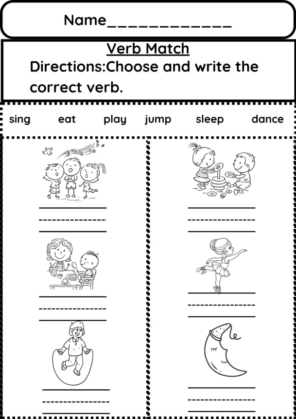 Best Action Verbs Worksheets for Grade 1– 9 Printable English Grammar Pages