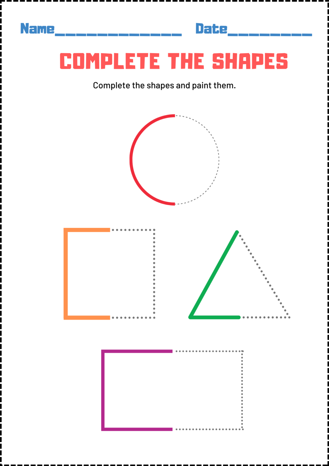 Complete the 2d shapes free worksheets