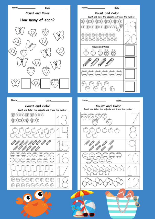 counting worksheets for kindergarten