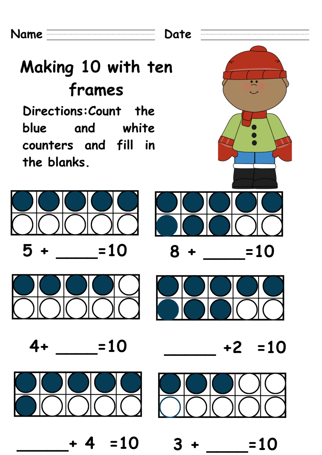 Making 1o with tens frames free worksheet Grade 1