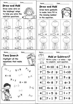 Kindergarten addition and subtraction worksheets (30 Printables ...