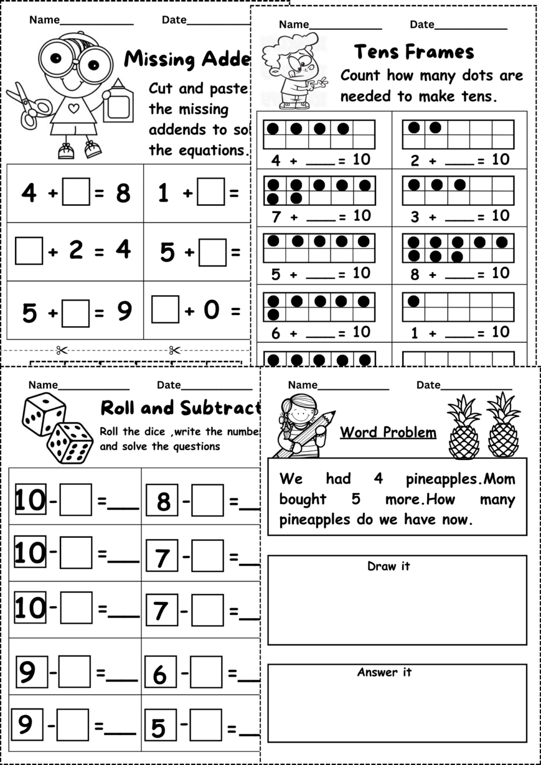 Kindergarten addition and subtraction worksheets (30 Printables ...
