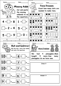 Kindergarten addition and subtraction worksheets (30 Printables ...