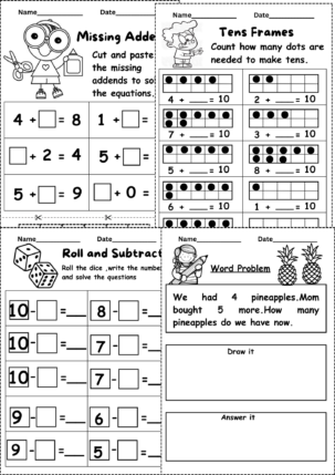 Kindergarten addition and subtraction worksheets (30 Printables ...