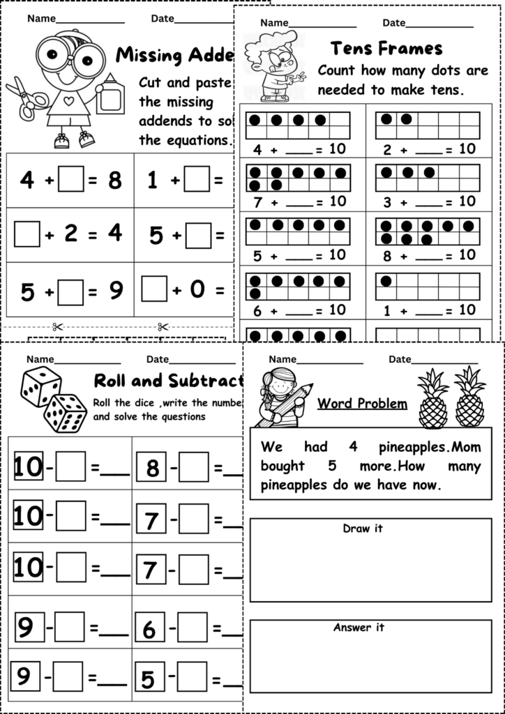 Kindergarten addition and subtraction worksheets (30 Printables ...