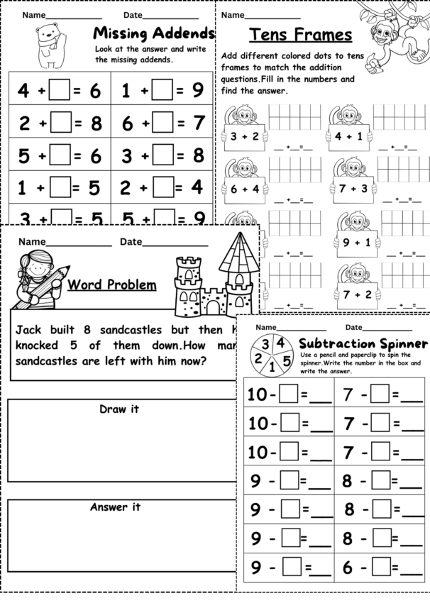 Kindergarten addition and subtraction worksheets (30 Printables ...