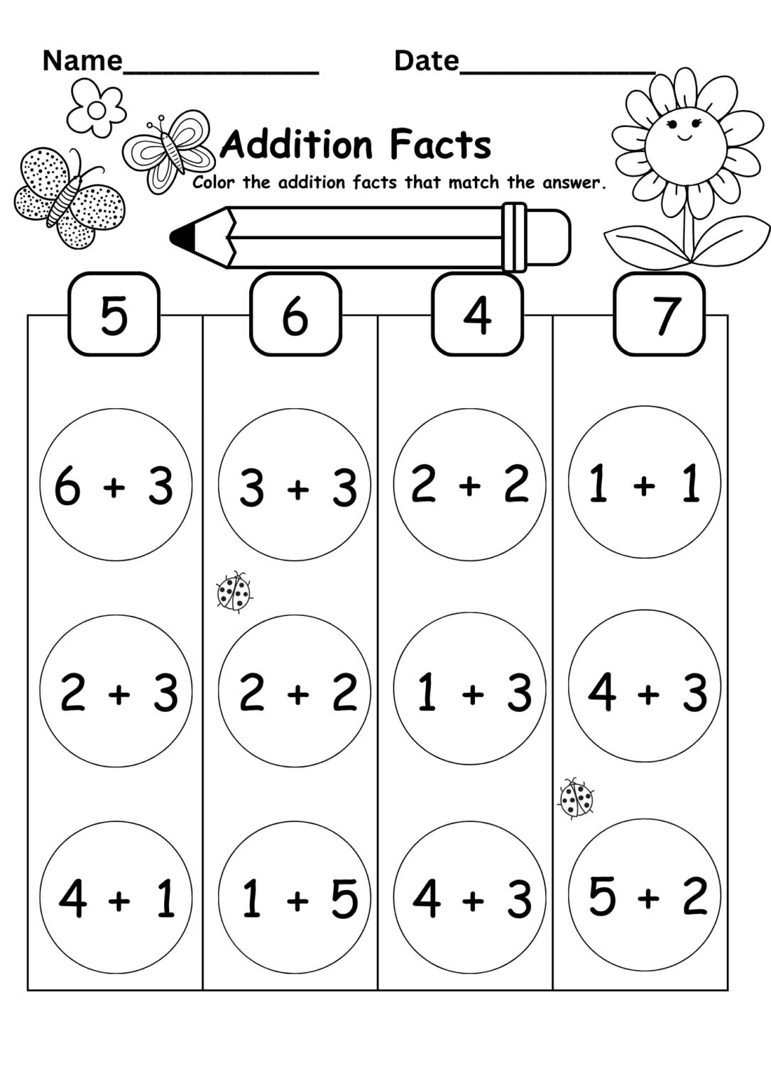 kindergarten addition worksheet free