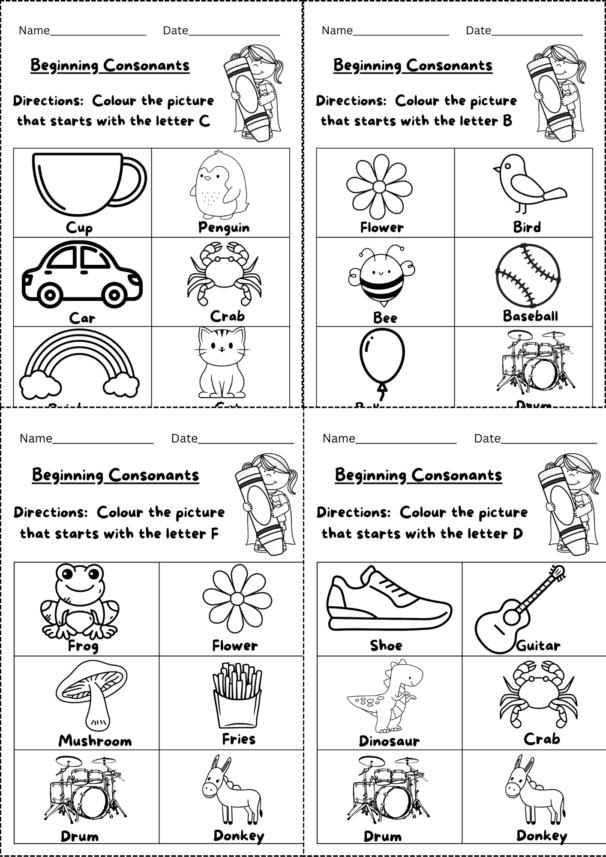 Beginning Consonants Worksheets Kindergarten(21 Pages) - Downloadable ...