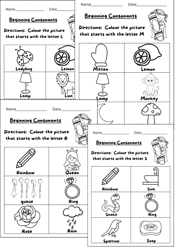 Beginning Consonants Worksheets Kindergarten(21 Pages) - Downloadable ...