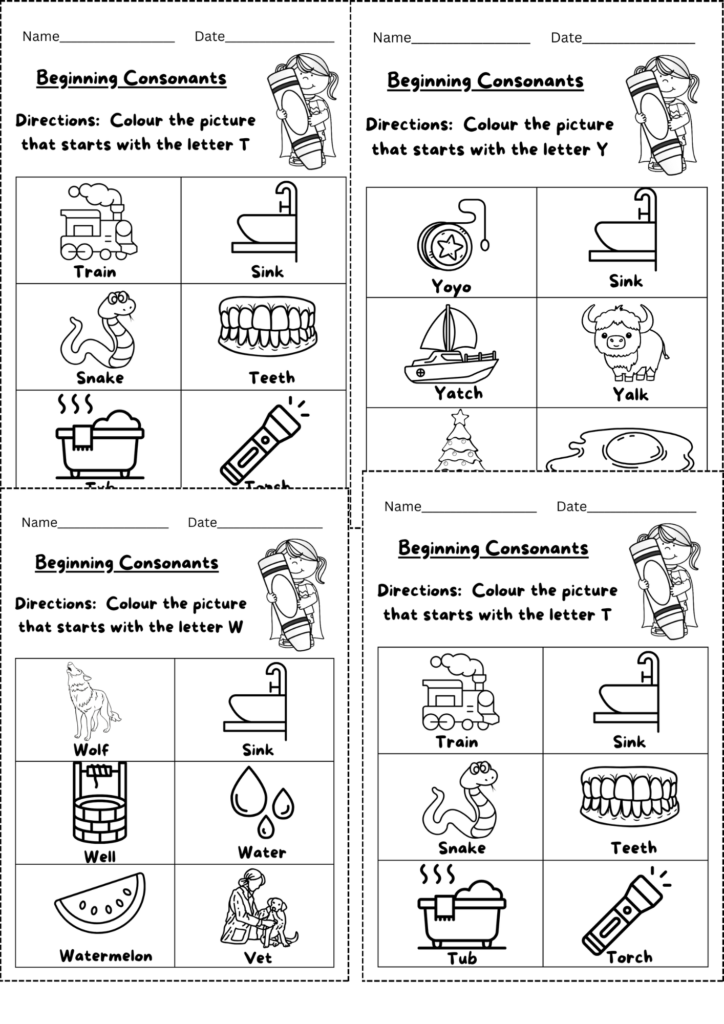 Beginning Consonants Worksheets Kindergarten(21 Pages) - Downloadable ...