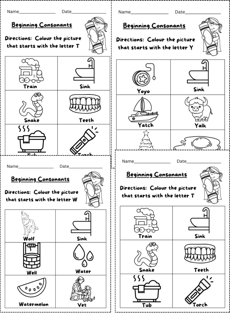 Beginning Consonants Worksheets Kindergarten(21 Pages) - Downloadable ...