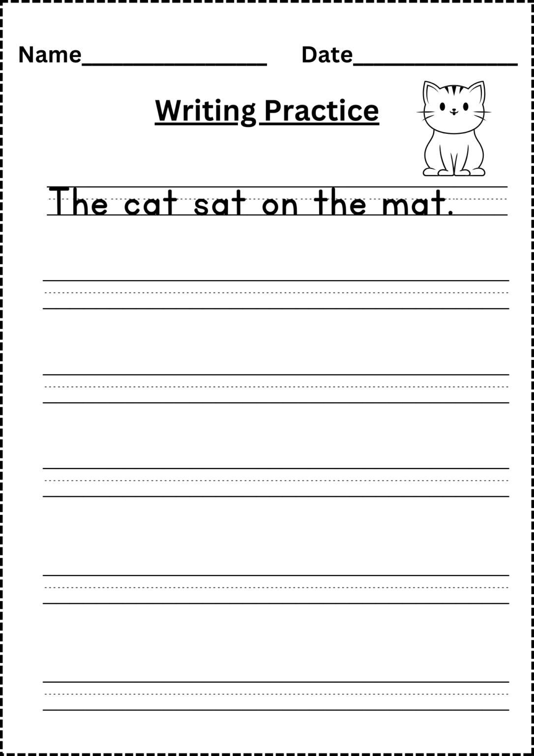 Writing Practice Worksheets Free ( 5 Pages)