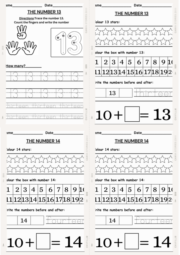 Number Tracing Worksheets 1 to 10 plus addition worksheets