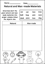 Natural and Man-made Materials Worksheet Free