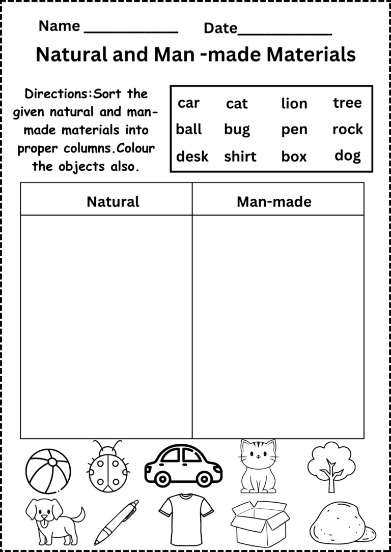 Natural and Man-made Materials Worksheet Free