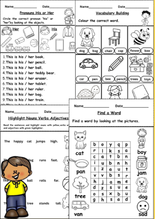 Grammar Worksheets for Kindergarten
