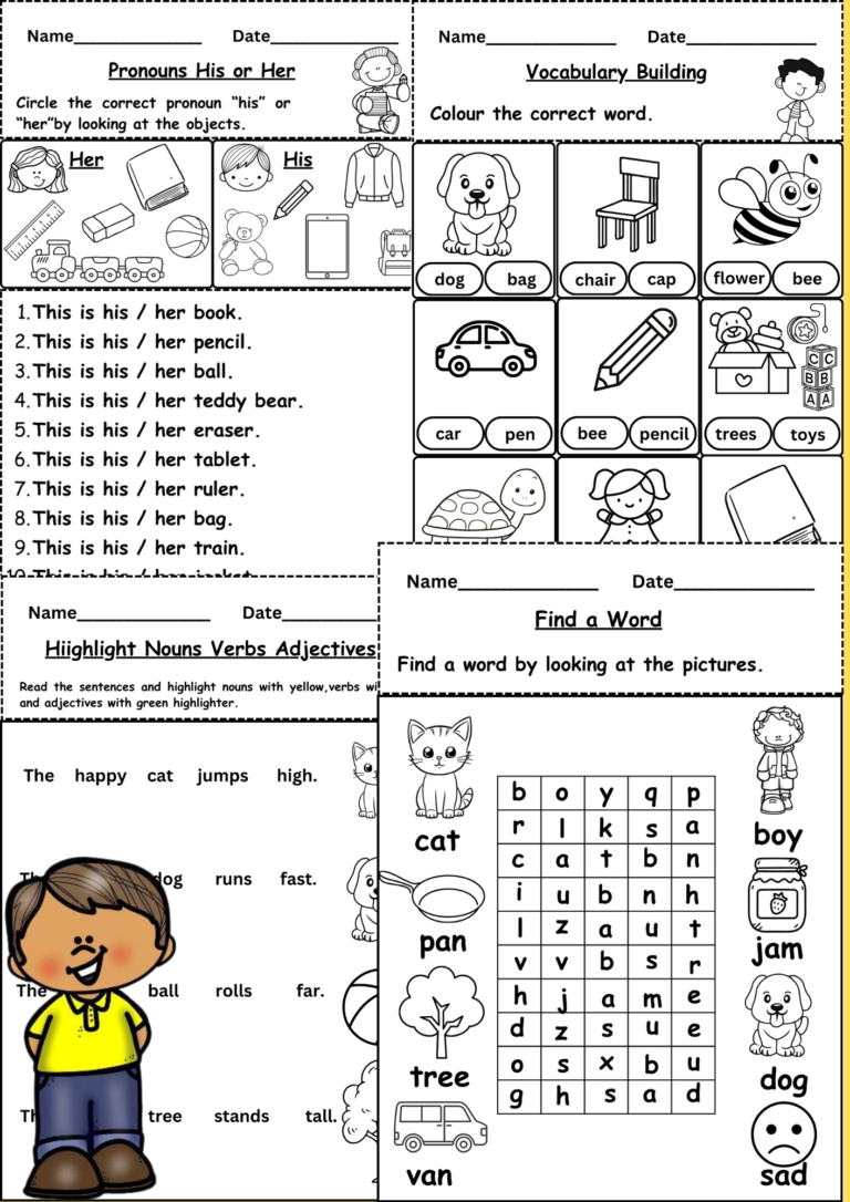 Grammar Worksheets for Kindergarten