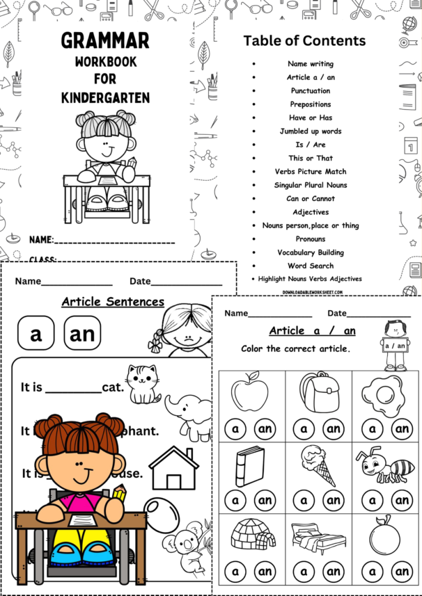 Grammar Worksheets for Kindergarten