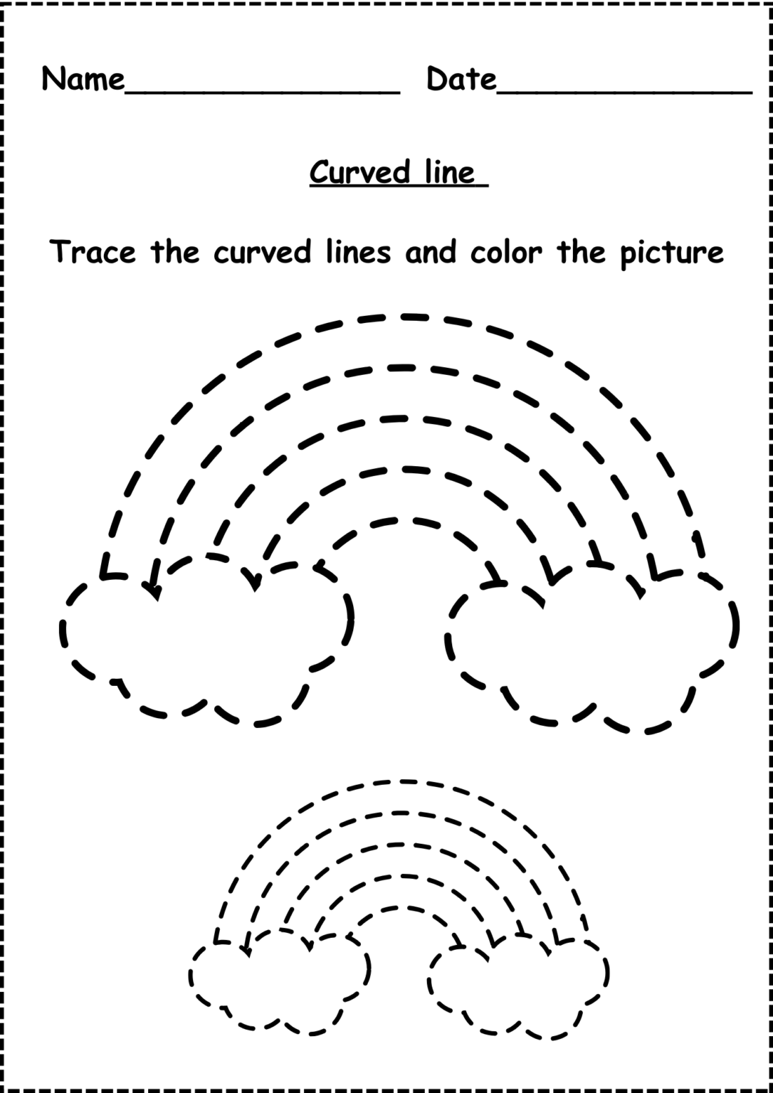 Curved Line Tracing Worksheets for kindergarten Free