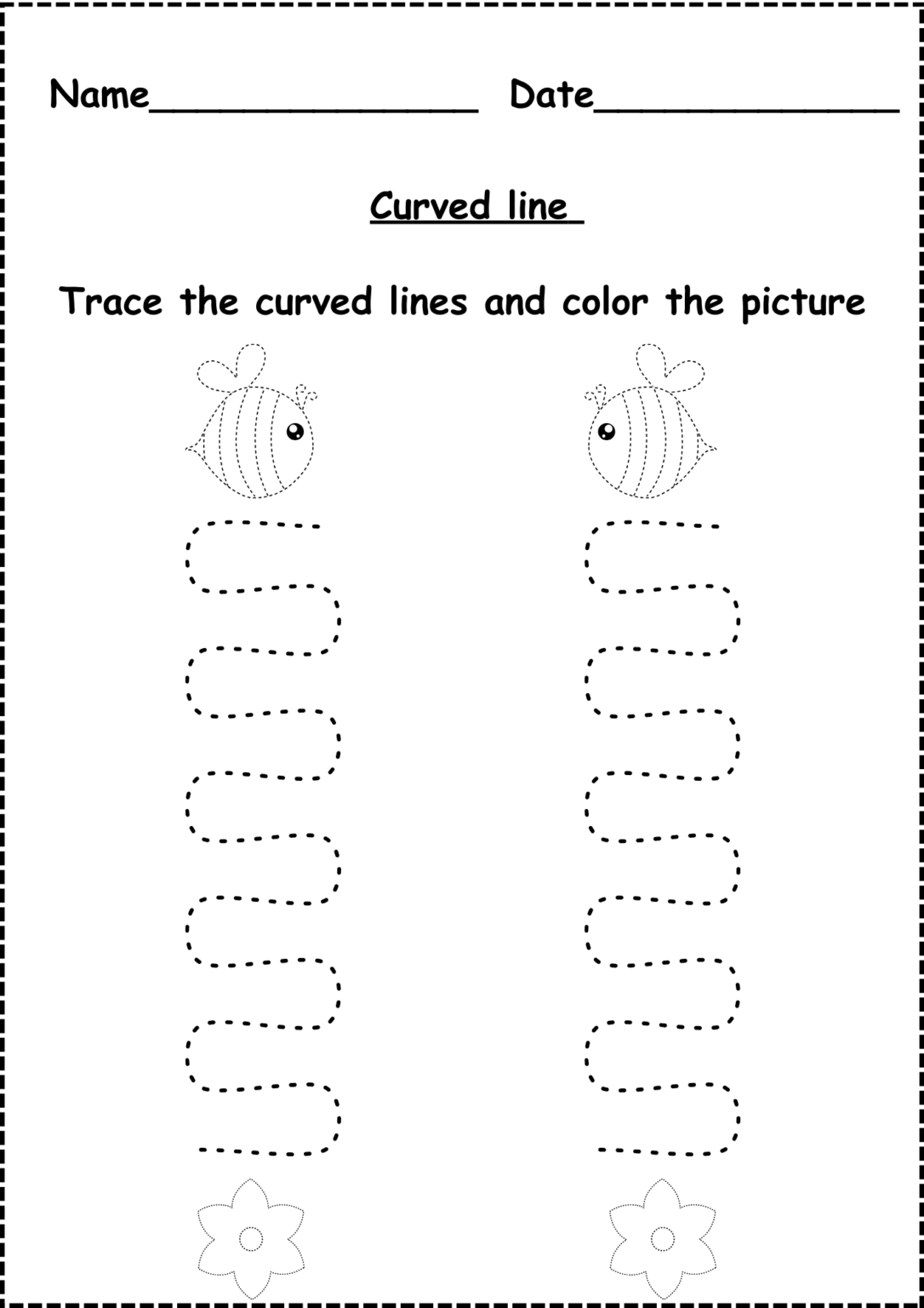 Curved Line Tracing Worksheets for kindergarten Free