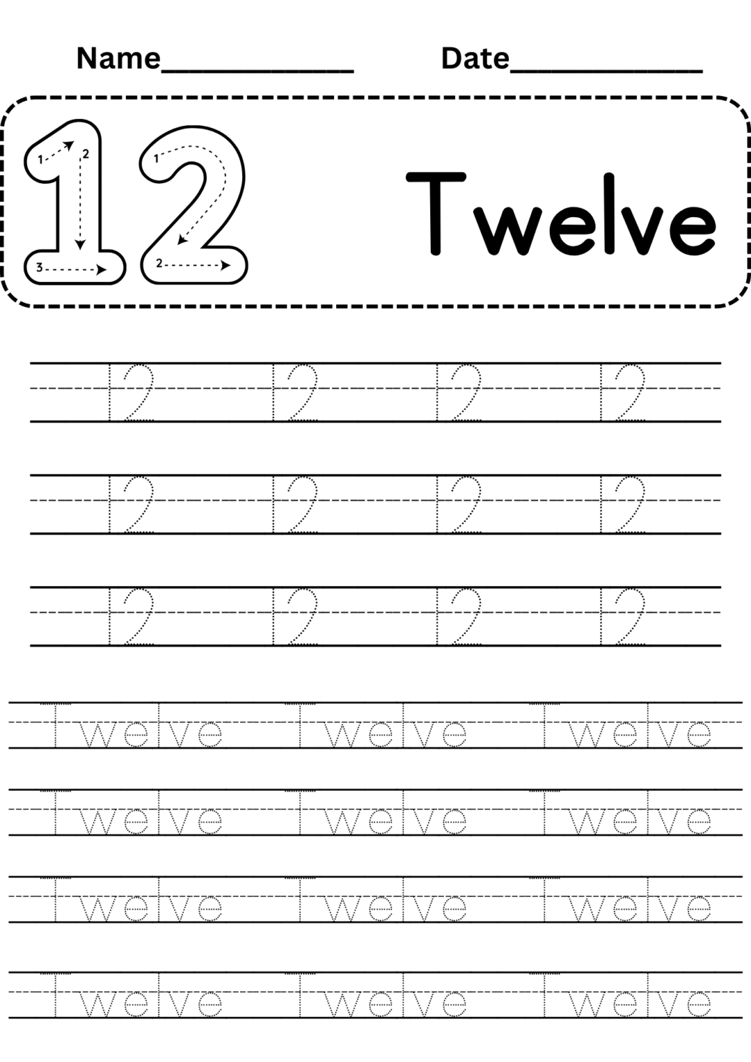 Number Tracing 11 to 20 with spellings free pdf download