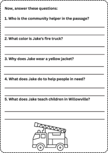 Firefighter reading comprehension worksheet free