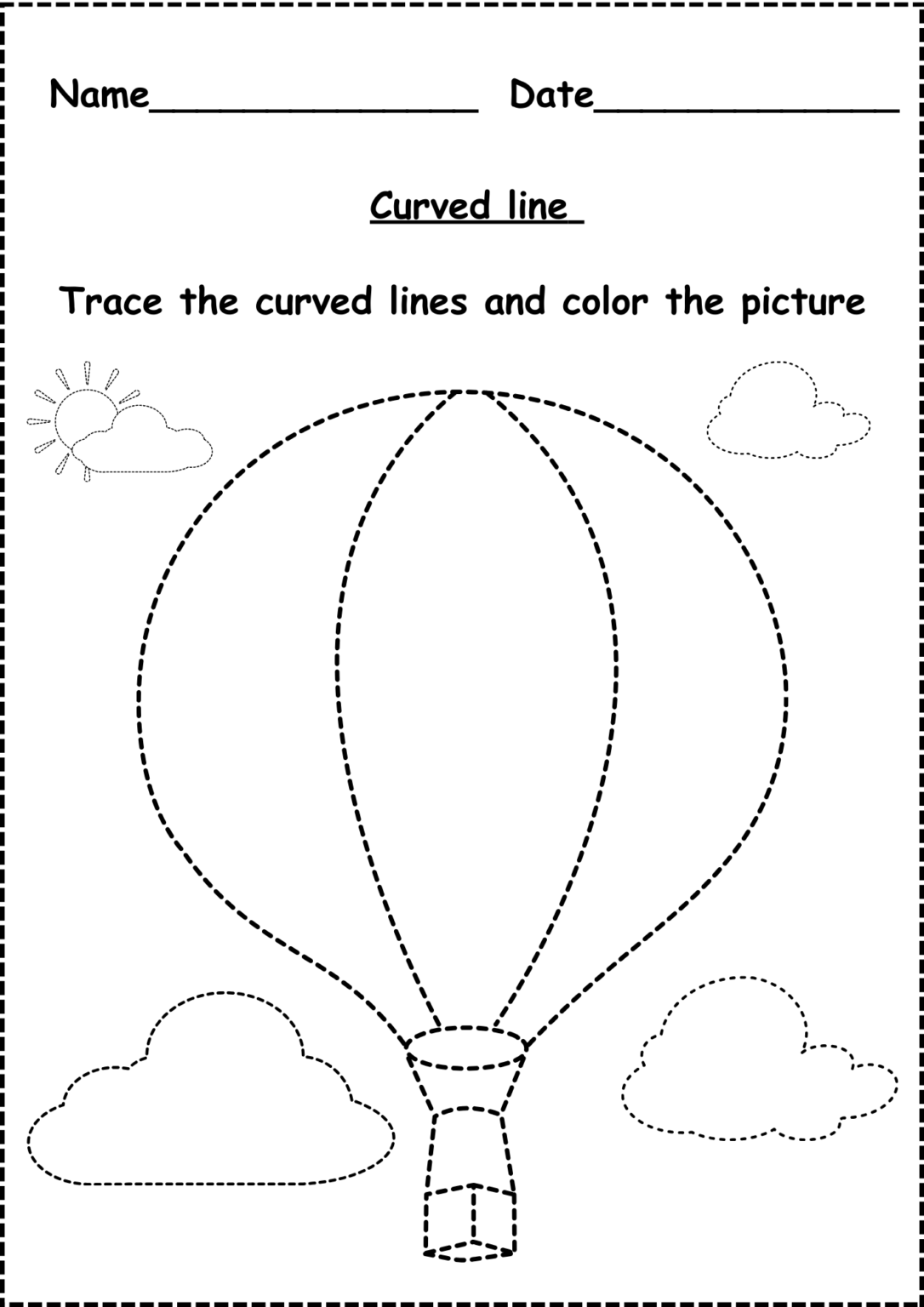 Curved Line Tracing Worksheets for kindergarten Free